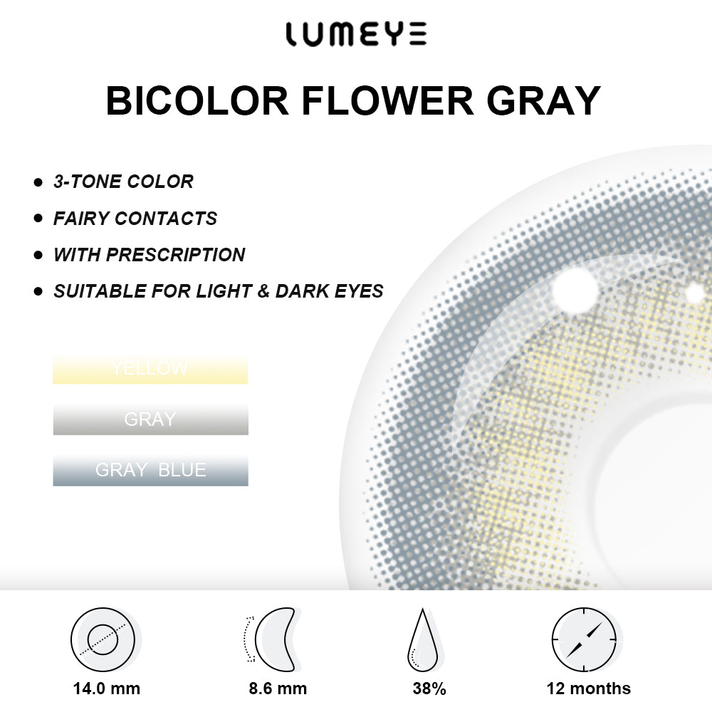 LUMEYE Bicolor Flower Gray Colored Contact Lenses | Premium Colored ...